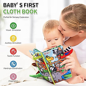 Jollybaby Crinkle Books for Babies, Sensory Soft Touch and Feel Baby Books Toys for 0-6 Months Infants, Newborn Montessori Early Educational Cloth Books Toys, Baby Girl & Boy Gift(Jungle Tails)