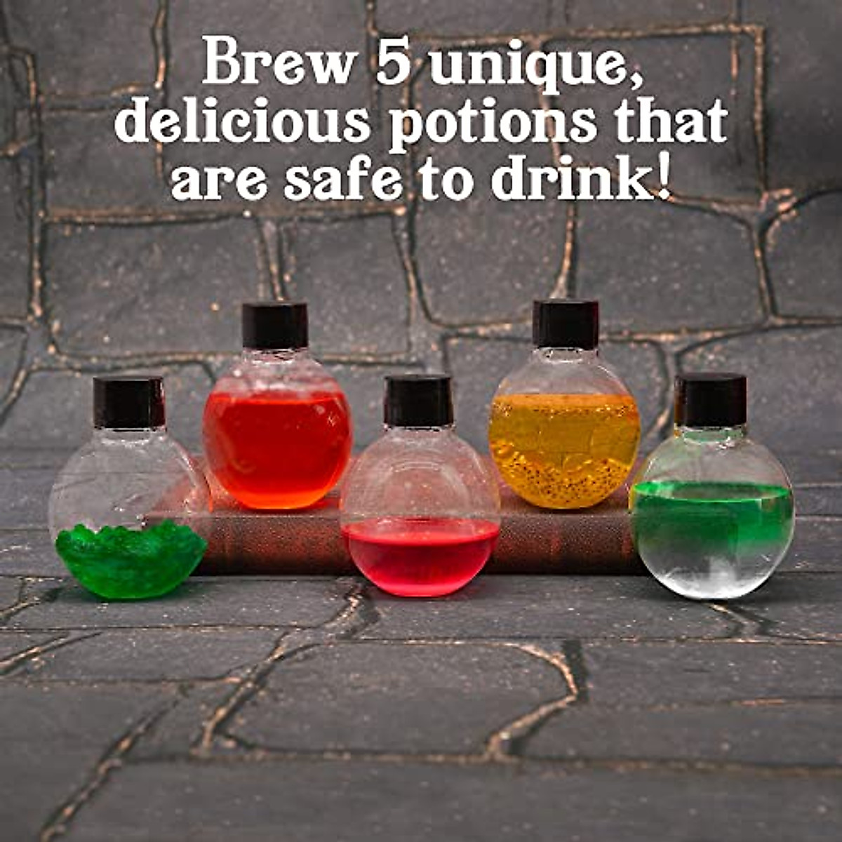 Thames & Kosmos Tasty Labs: Wizard Potion Science Kit | Make 5 Delicious Magical Potions | Chemistry Experiments Safe to Drink | Includes Toy Cauldron, Wand | Study Reactions, Polymers, Density & More