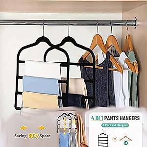 Pants Hangers Space Saving,3 Packs Non Slip Black Velvet Hangers,Closet Organizers and Storage Jeans Slack Trousers ​Hangers Swivel Multi-Layer Multiple Velvet Clothes Hanger, for Jeans,Scarf