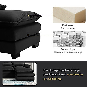 Merax 110" Modular Sectional Couches with Waist Pillows, 6-seat Upholstered Sleeper Sofa Bed Chaise Lounge for Living Room Furniture, Black