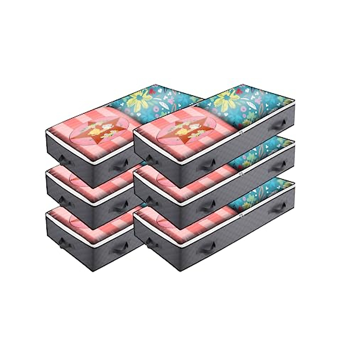 BRANDEGY Under Bed Storage Containers , 6 Pack Storage Bags – Sturdy Fabric, Clear Window and 4 Reinforced Handles – Underbed Storage Containers For Organizing Clothes, Bedding, Toys, Comforter, Towels And Pillows(Grey)