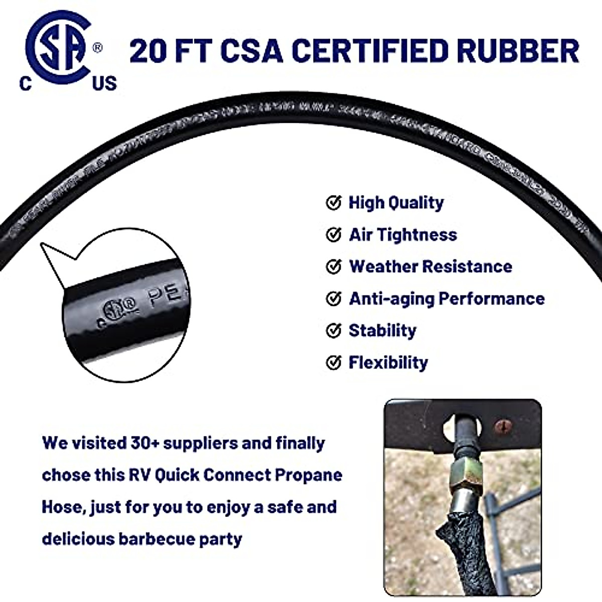 Eazy2hD 20FT RV Quick Connect Propane Hose with 1/4" Quick Plug Propane Elbow Adapter, Propane Extension Hose for Blackstone 17"/22" Griddle, RV Quick-Connect Kit(with Buckle Velcro + Sealing Tape)