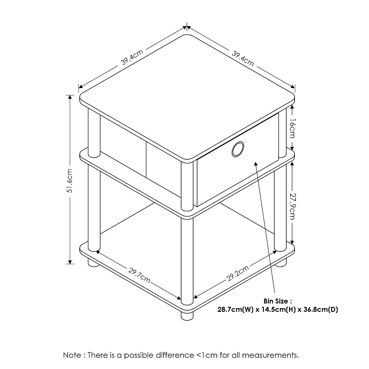 Furinno Turn-N-Tube 3-Tier End Table, French Oak Grey/Black/Black,18063GYW/BK/BK