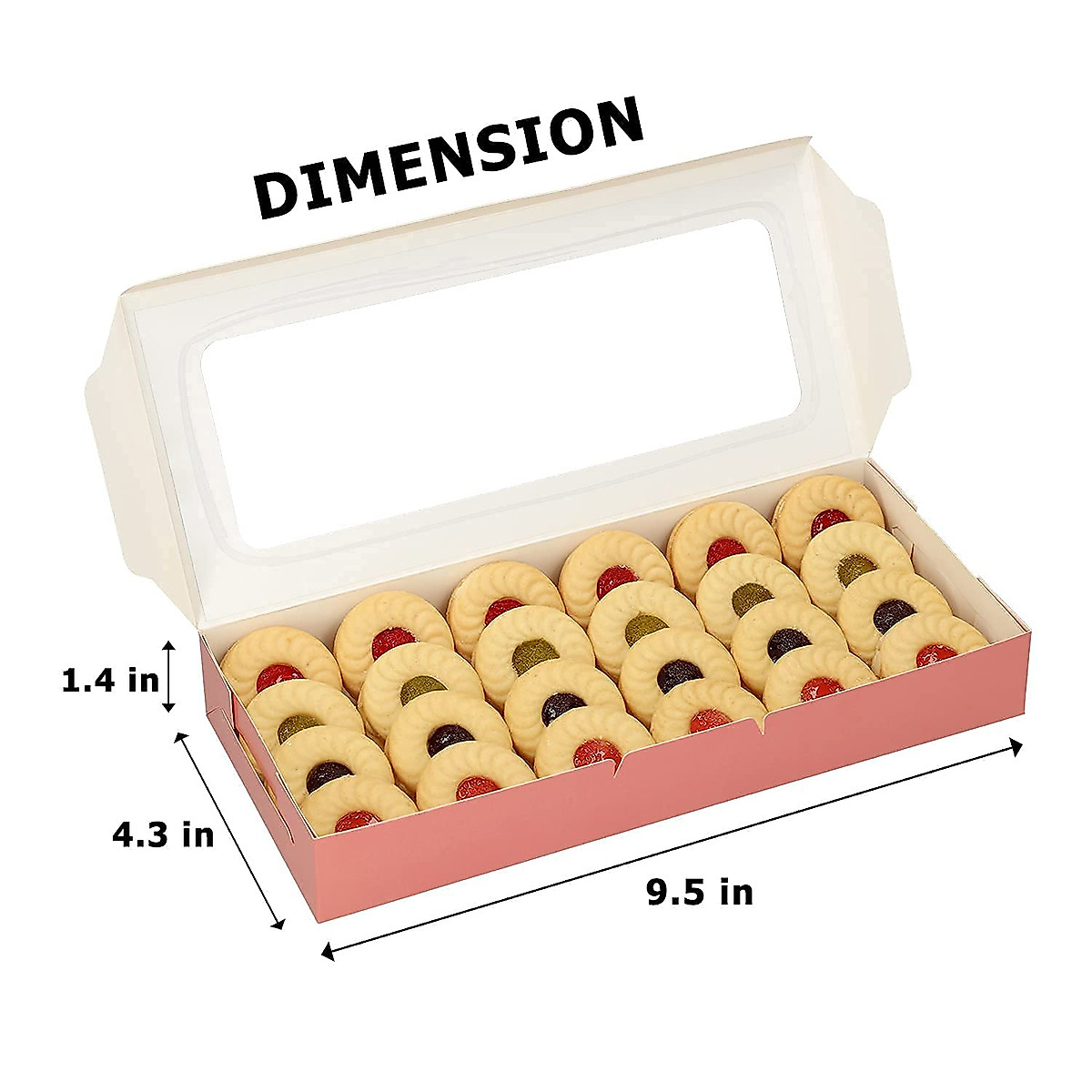 MAKOLO 20 Pack Bakery Boxes with Window Small 9.5x4.3x1.4 inch for Sugar Cookie, Chocolate Covered Strawberry, Cake, Candy, Tart, Pie (Two-Tone Pink)