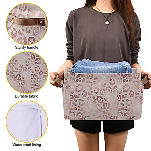 ALAZA Leopard Print Cheetah Rose Gold Large Storage Basket with Handles Foldable Decorative 1 Pack Storage Bin Box for Organizing Living Room Shelves Office Closet Clothes