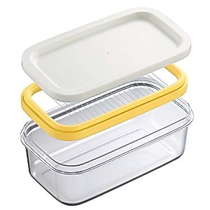 Butter Dish with Lid and Cutter, Plastic Butter Keeper Container Case for Countertop or Fridge