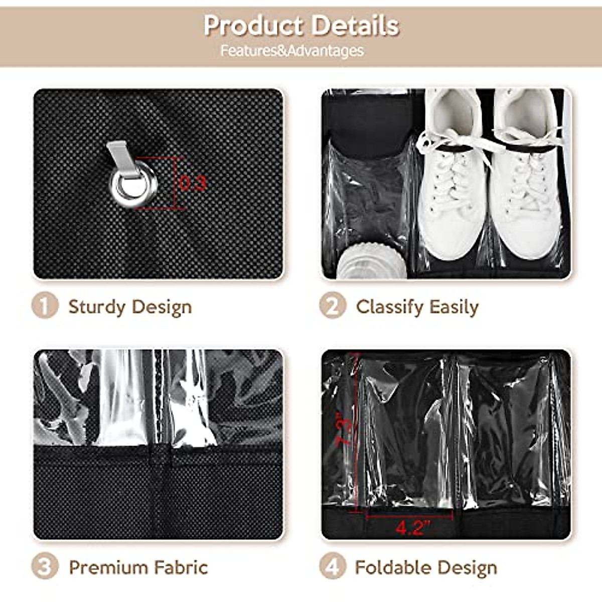 4 Pieces Over The Door Shoe Organizers 24 Clear Pockets Hanging Shoe Organizer Shoe Rack Black Shoe Hanger Organizer with Hooks Shoe Holder for Closet Bedroom Shoe Holder for Shoes Socks Storage