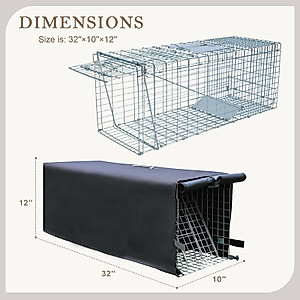 Live Animal Trap Cage with Cover, Cat Trap for Stray Cats 32 Inch Heavy Duty Folding Skunk Trap with Real Door for Raccoons, Opossums, Groundhogs, Skunks, Feral Cats, Squirrels-2 Packs