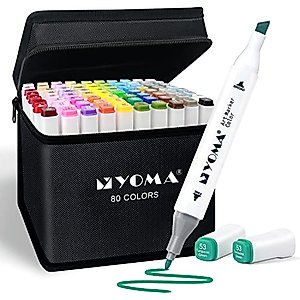 Y YOMA 80 Colors Alcohol Markers Dual Tip Markers Set, Unique Colors (1 Marker Case) Alcohol-based Ink, Fine & Chisel, White Penholder