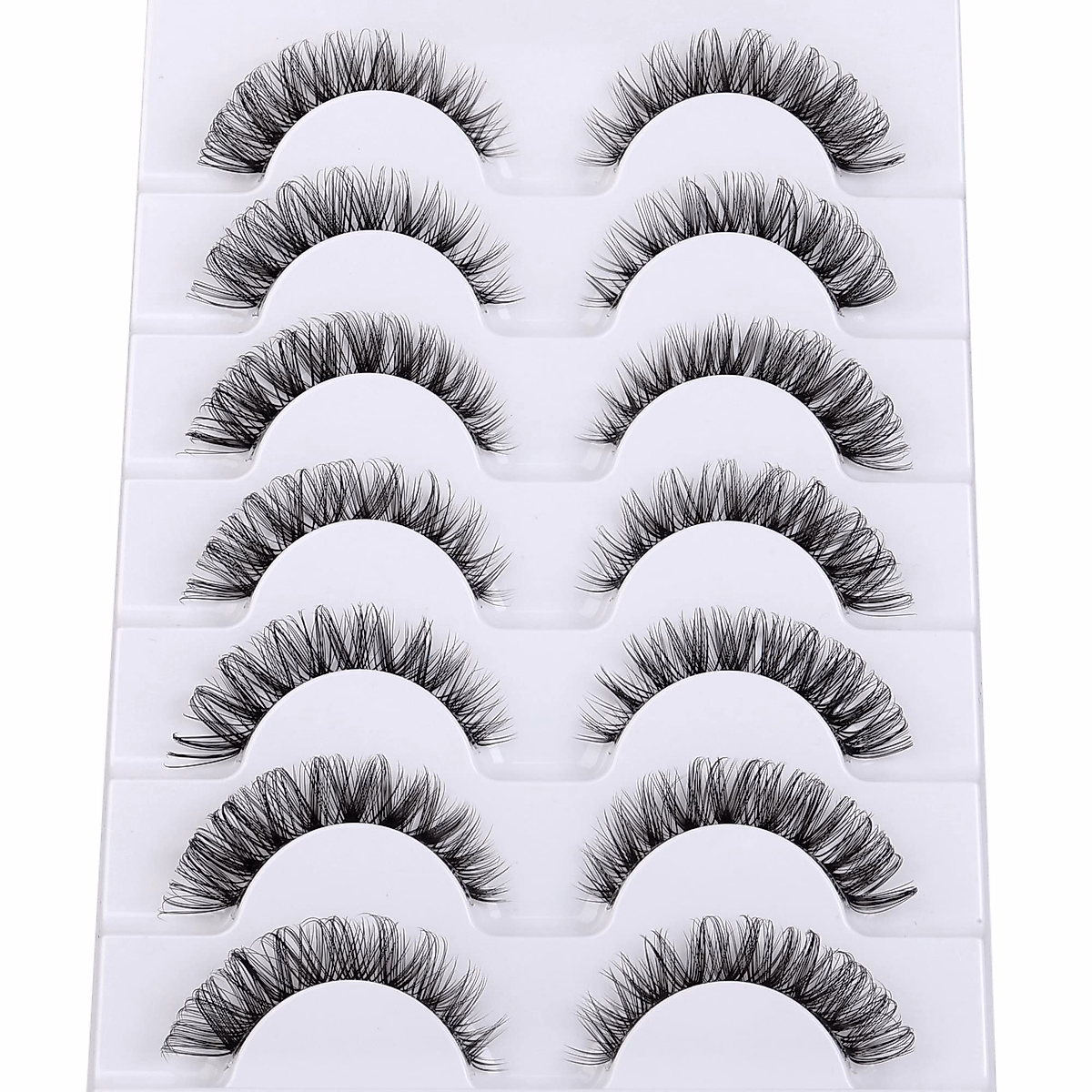 False Eyelashes Wispy Natural C Curl Strip Lashes Transparent Lash Bands Fluffy Cat Eye Lashes 7 Pairs by Yawamica