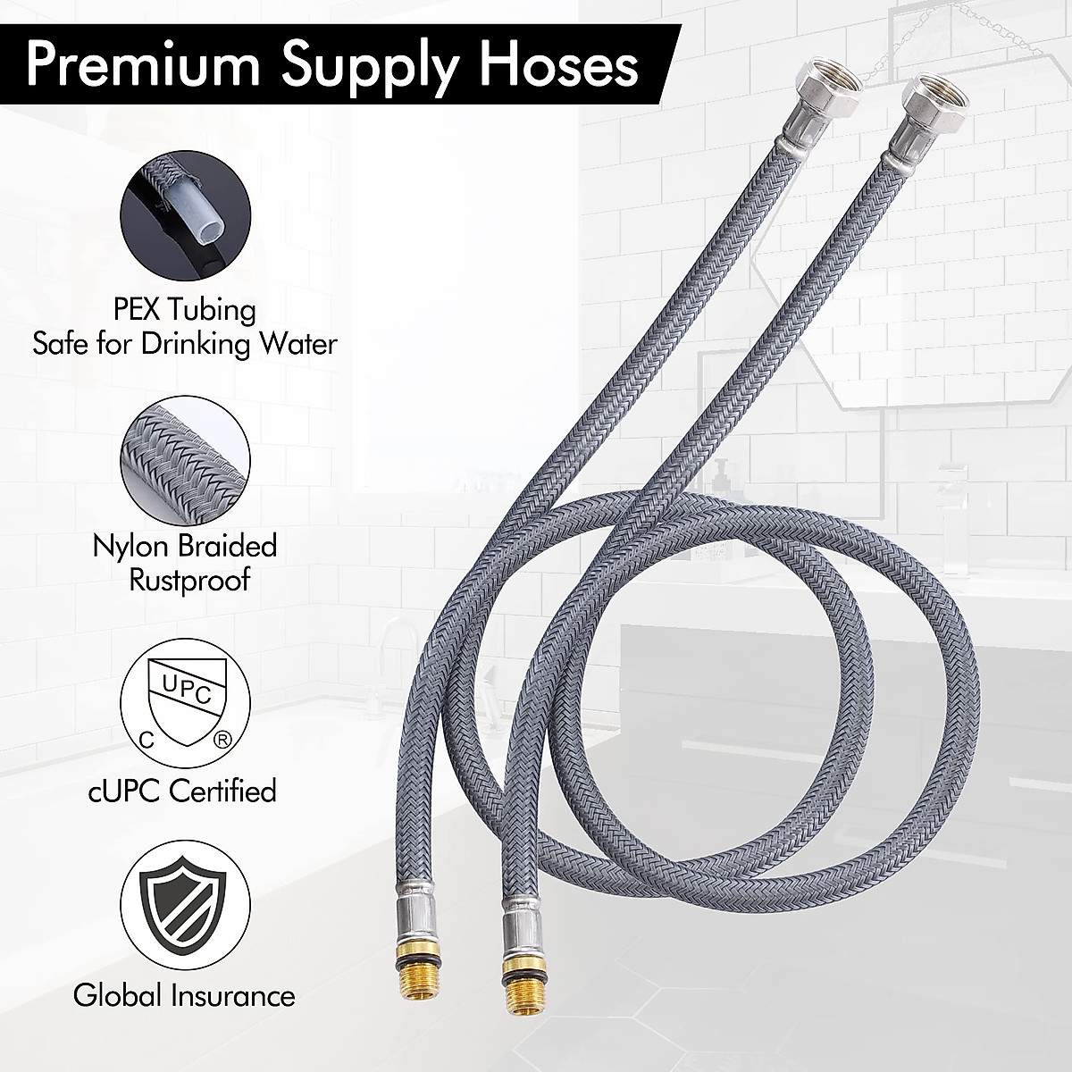 KES Black Faucet for Bathroom Sink 8-Inch Widespread 3 Hole Modern Vanity 2 Handle Brass with Supply Hoses, Sink Drain Not Included, L4317LF-BK