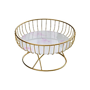 Gralara Metal Wire Fruit Basket, Fruit Holder, Modern Stylish Round Container, Sturdy Fruit Bowl for Kitchen Counter, Outdoor Parties, Living Room, White Pink