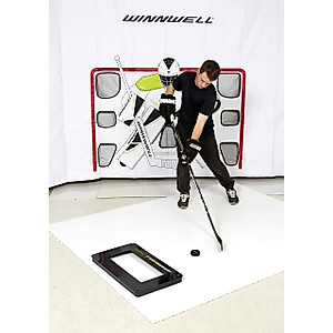 Winnwell 4Way Hockey Passing Aid - Passing & Stick Handling Trainer Suitable for On/Off Ice, Help Improve Puck Control & Shooting with Rubber Rebounder Passing Aide | Equipment Made for Kids & Adults