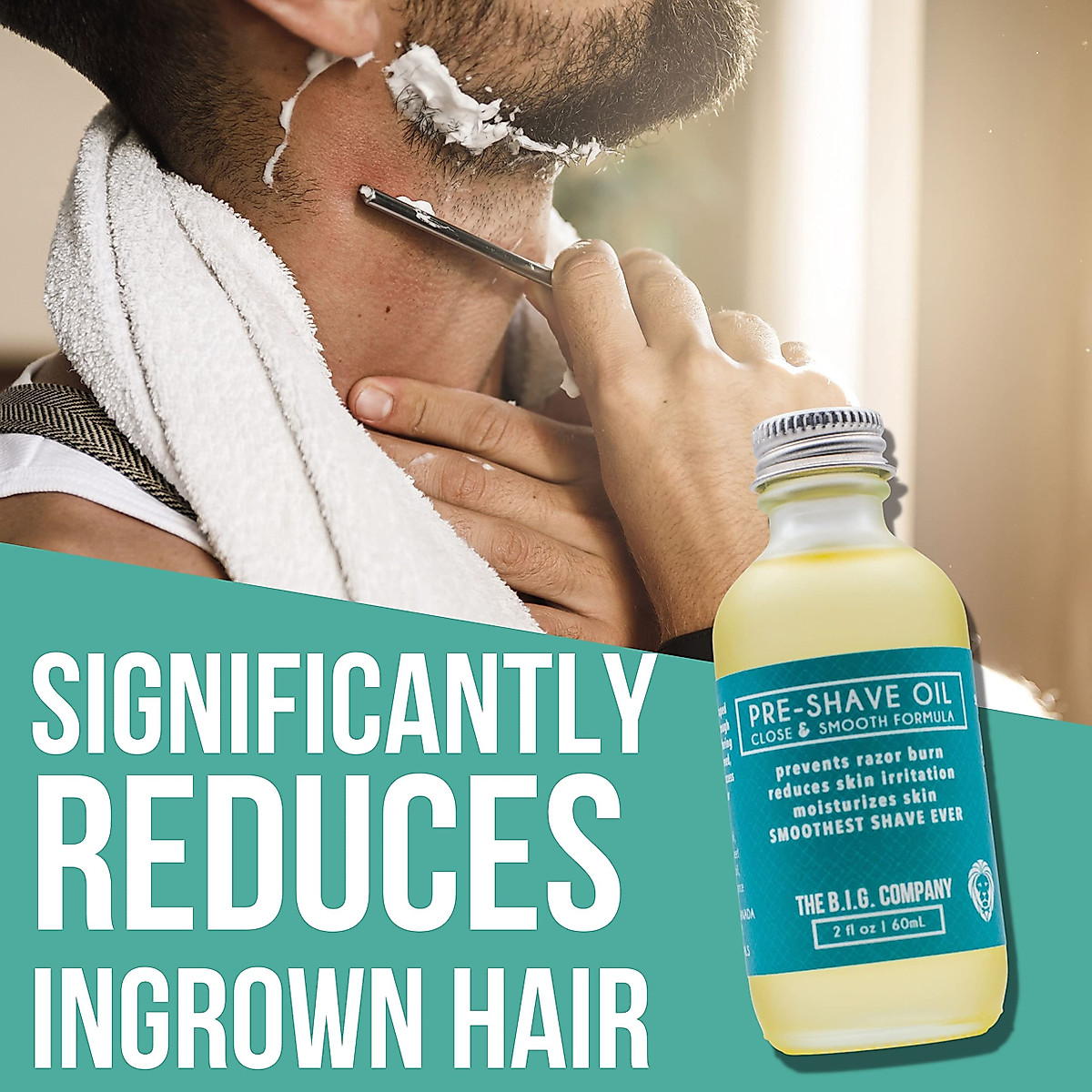 Pre Shave Oil for Men - Shaving Oil Made with Natural Oils - Good for Close Shave and Smooth Shave - Suitable for Sensitive Skin - Use on Face or Head - Classic Barbershop Scent - 60ml