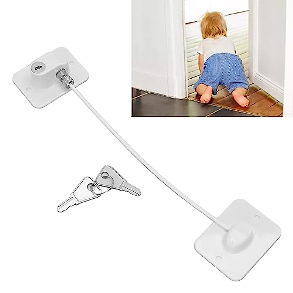 DAUERHAFT Lock, Window Lock Cable Restrictor Strong Key Unlocking for Refrigerators
