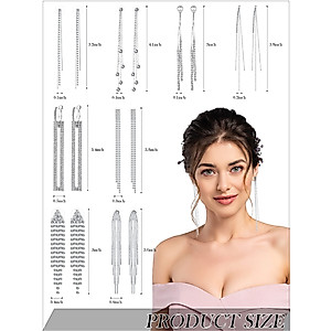 8 Pairs Silver Chandelier Tassel Drop Earrings Chandelier Linear Drop Earrings Long Chain Earrings Tassel Dangle Earrings for Women Jewelry Silver Rhinestone Earrings