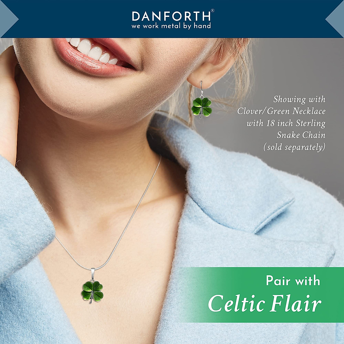 DANFORTH – Green Four Leaf Clover Earrings, Shamrock Dangle Earrings, Handcrafted Pewter 4 Leaf Clover Earrings For Women, ¾”, Made In USA