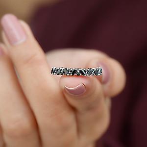 Natural Black Spinel Half Eternity Ring for Women, Aaa Quality, August Birthstone, 14K White Gold, Size:US 7.00