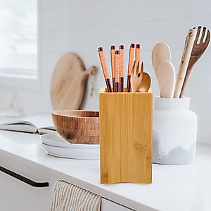 KICHOUSE with Holder Kitchen Organizer Bamboo Hole Coffee Drain Cutlery Flatware Home Decor Chopstick Ladle Silverware Draining Caddy Counter Farmhouse Cooking Utensils Spoon Forks