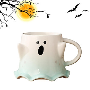 2024 NEW Spooky Ghost Mug, Halloween Coffee Mug, Cute Ghost-Coffee Mug, Ceramic Ghost Shaped Coffee Cup With Handle And Spoon, Fall Home Decor