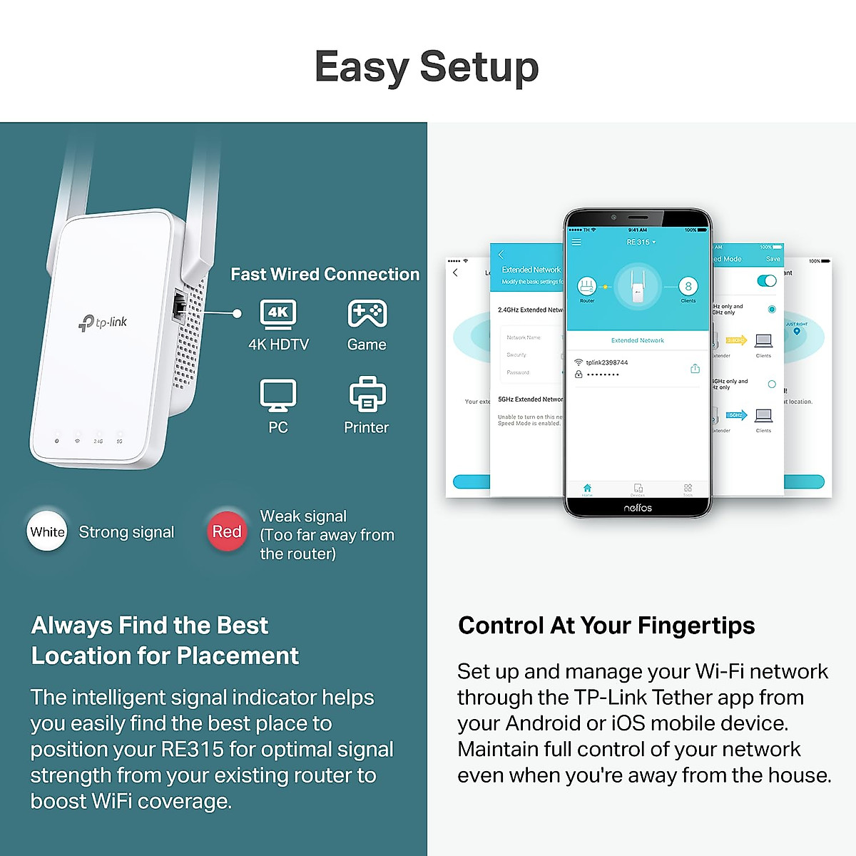 TP-Link AC1200 WiFi Extender(RE315), Covers Up to 1500 Sq.ft and 25 Devices, Up to 1200Mbps Dual Band WiFi Booster Repeater,Access Point, Supports OneMesh