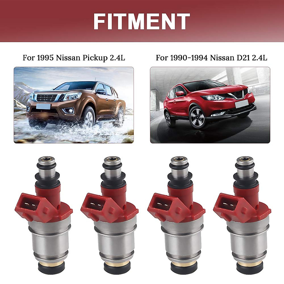 JDMON Compatible with Fuel Injectors Nissan Pickup D21 2.4L replace 1990-1994 16600-86G00 1660086G00 4pcs