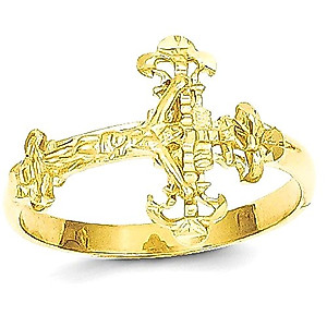 IceCarats 14K Yellow Gold Lord Jesus Christ Crucifix Holy Cross Ring Christian Religious Band Size 7