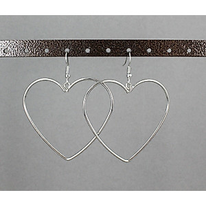 Silver Heart Earrings Earrings 2.5" Long Dangle Light Outline Heart Adorable Statement Jewelry Earrings for Women