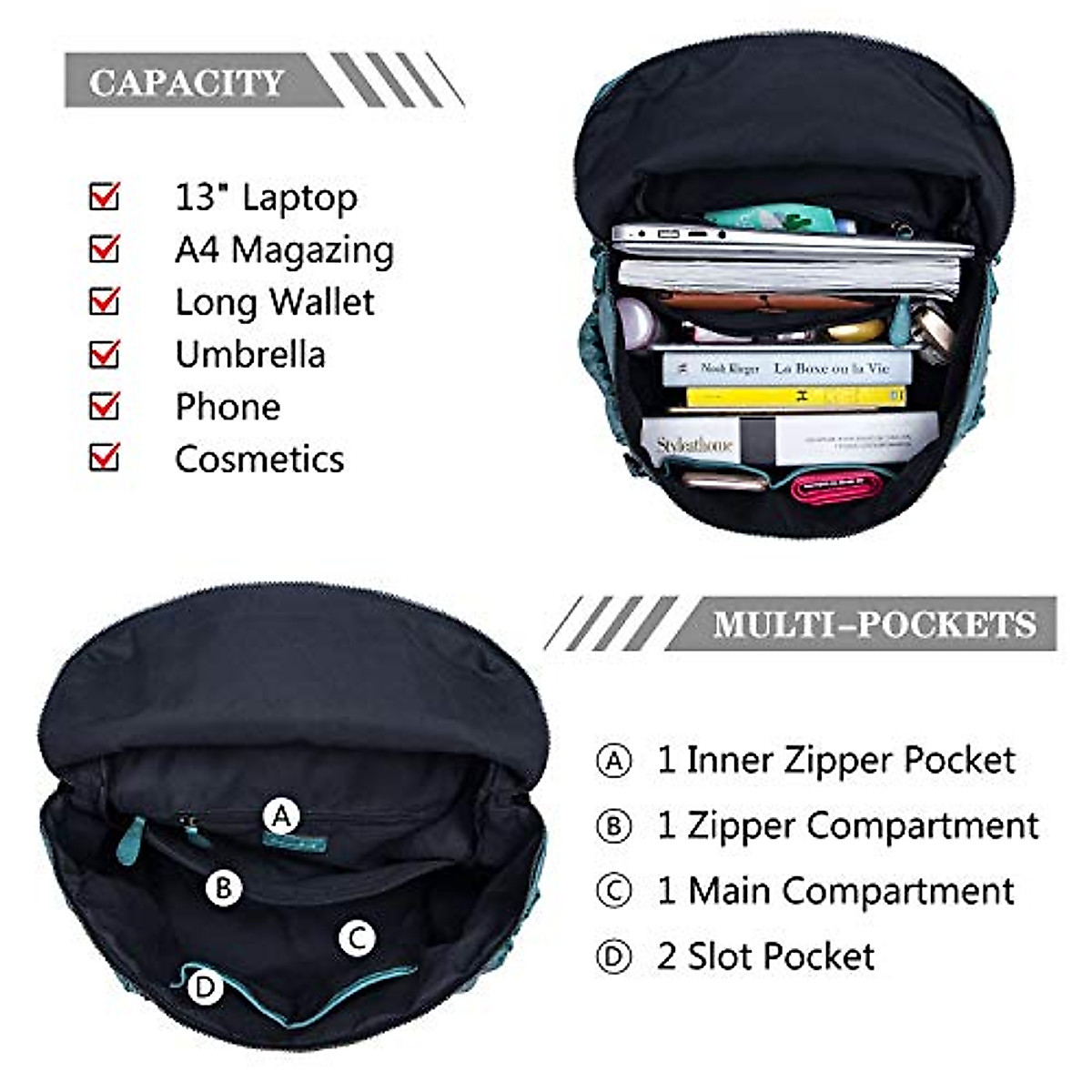 Roulens Women Backpack Purse Fashion Leather Large Ladies Shoulder Bags Travel Backpack Purse for Women