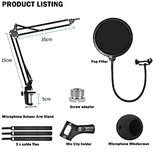 Windscreen and Dual Layered Pop Filter Heavy Duty Mic Arm,Broadcasting