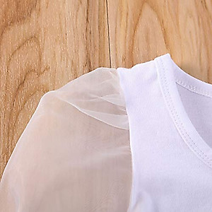 Toddler Kids Baby Girl Fashion Clothes Tulle Puff Long Sleeve T Shirt Blouse Top Spring Summer Outfits (White, 4-5 years)