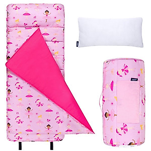 Wildkin Original Nap Mat with Reusable Pillow for Boys and Girls, Perfect for Elementary Sleeping Mat, Features Hook and Loop Fastener, Soft Cotton Blend Materials Nap Mat for Kids (Ballerina)