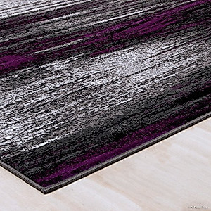 Allstar 8x10 Grey and Gainsboro Grey Modern and Contemporary Rectangular Accent Rug with Purple Abstract Brush Stroke Design (7' 9" X 9' 8")