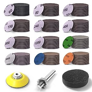 2 Inch Sanding Disc 120 Pcs Wet Dry Hook and Loop Sandpaper Pads Kit 60-10000 Grits 1/4 in Backer Plate and Foam Buffering Pad for Wood, Metal, Car, Drywall, Drill Grinder Rotary Tools Attachment