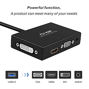 FLY KAN USB 3.0 to HDMI-DVI-VGA Video Graphics Card Adapter for Multiple Monitors-Add HDMI and DVI-D or HDMI and VGA (- Windows Only)