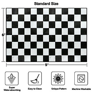 Area Rug White Black Checkered Ceramic Tiles Pattern Seamless Washable 4x6 feet Rugs for Bedroom Kitchen Living Room Non Slip Outdoor Carpets Soft Mats for Home Playroom Decor