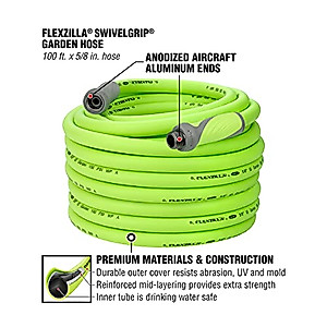Flexzilla Garden Hose with SwivelGrip, 5/8 in. x 100 ft., Heavy Duty, Lightweight, Drinking Water Safe, ZillaGreen - HFZG5100YWS-E