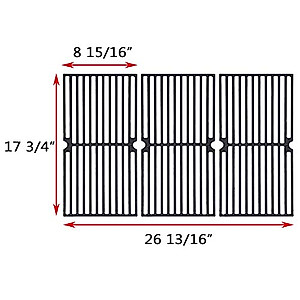 GGC Grill Grates Replacement for Brinkmann 810-8410-F, 810-2410-S, 810-2511-S, 810-2512-S, 810-8411-5, 810-9415-W and Others, 3 PCS Porcelain Coated Cast Iron Cooking Grate(17 3/4" x 8 15/16")