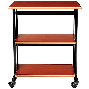 Safco Products Muv Adjustable Printer Stand 1881CY, Cherry Top, Black Frame, Swivel Wheels, Two Adjustable Shelves