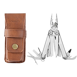 ChapLithe Premium Leather Sheath for Leatherman Wave/Wave plus, Free P2/ P4, Skeletool, Multi-Tools Case.(Medium)
