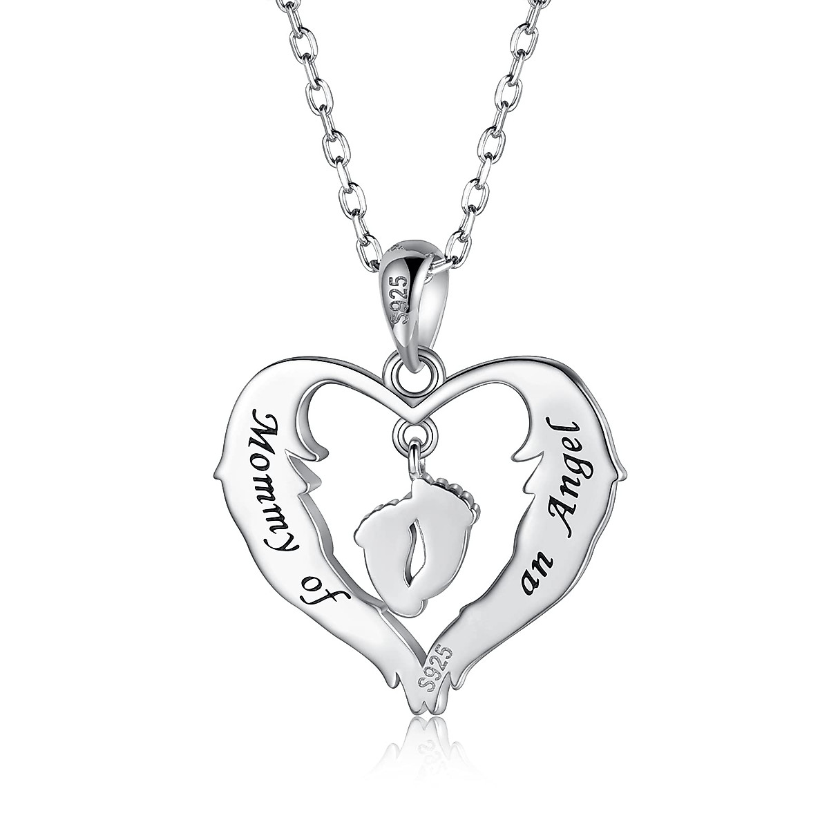 Sterling Silver Miscarriage Necklace for Women: Heart Angel Wing Foots Pendant Mommy of an Angel Jewelry, Pregnancy Loss Memorial Gifts for Mother Loss of a Baby