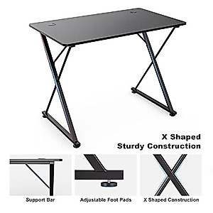 EE EUREKA ERGONOMIC Gaming Desk 39 inch, Small Gaming Table for Kids, Gift Idea, PC Computer Desk,Home Office Desk Workstation with Carbon Fiber Surface,Gamer Desk with Headphone Hook and Cup Holder