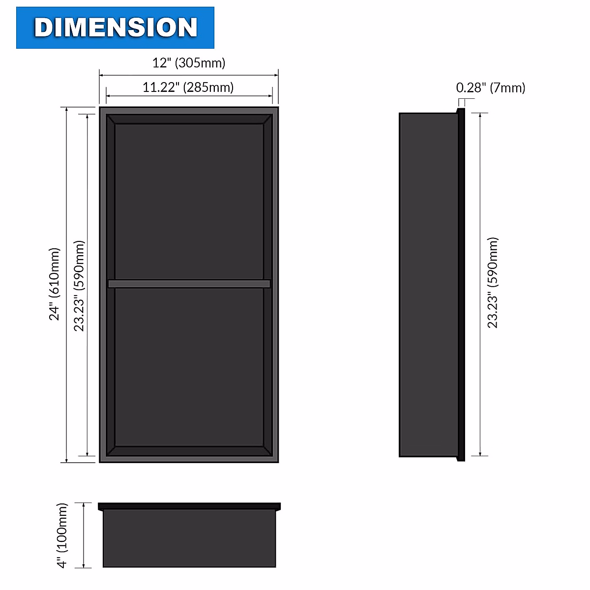 Shower Niche 24" X 12" Black, Stainless Steel Wall Niche Double Shelves Recessed Shower Shelf for Bathroom Storage, No Tile Needed Over Mount Installation
