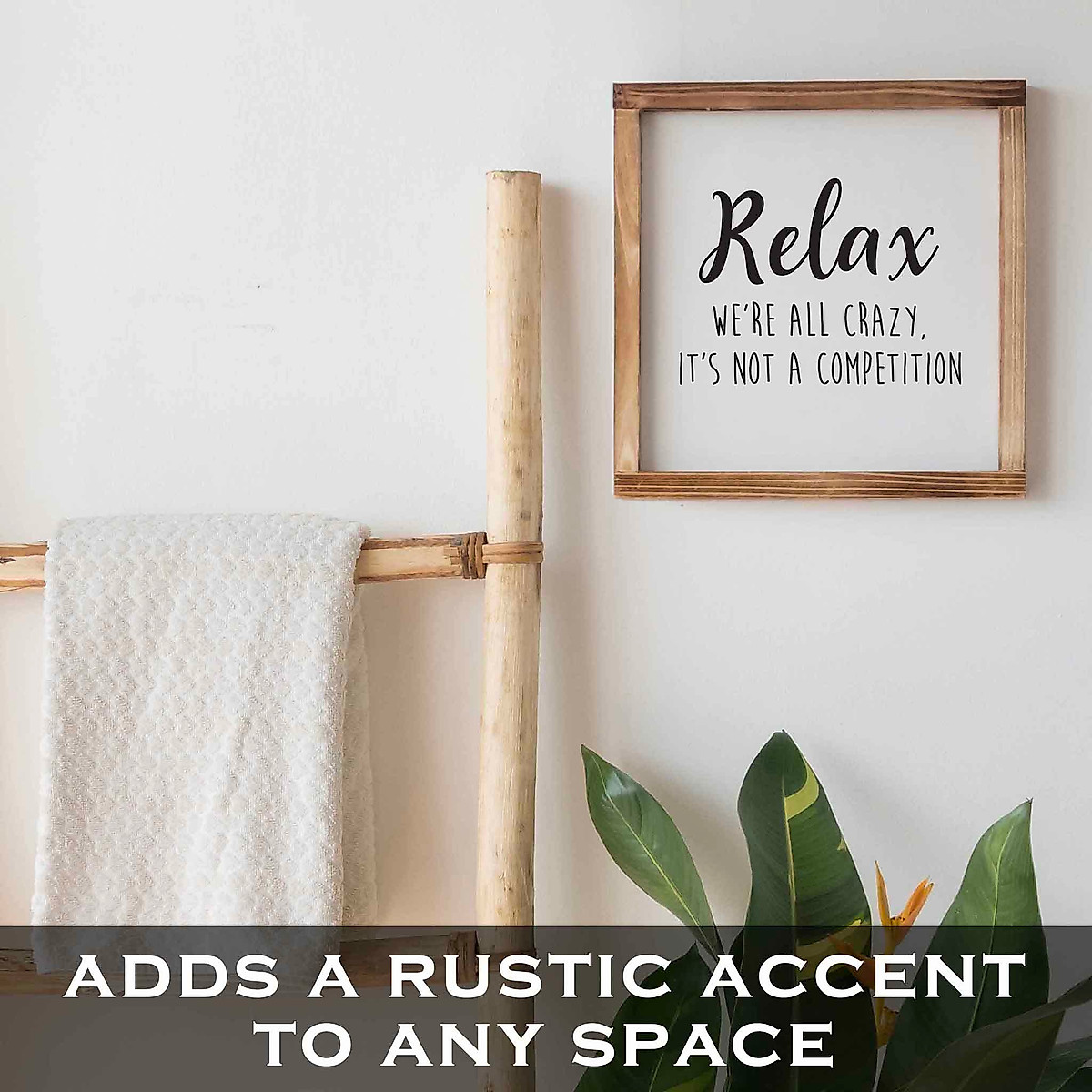 MAINEVENT Relax were All Crazy Its Not A Competition Sign 12x12 Inch, Wall Signs Decor, Farmhouse Mantle Decor, Funny Signs Decor, were All Crazy Sign, Crazy Wall Art