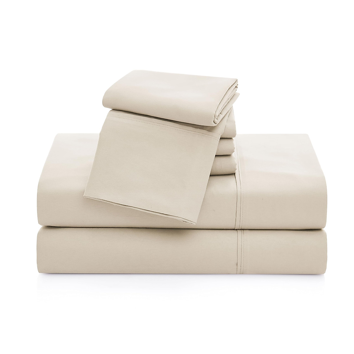 Casual Living Full Sheets Set 6 Piece Cooling Bed Sheets with 4 Envelope Pillowcases Soft Microfiber Deep Pocket Hypoallergenic Machine Washable Bedding Set for Guest or Master Bedroom, Full, Beige