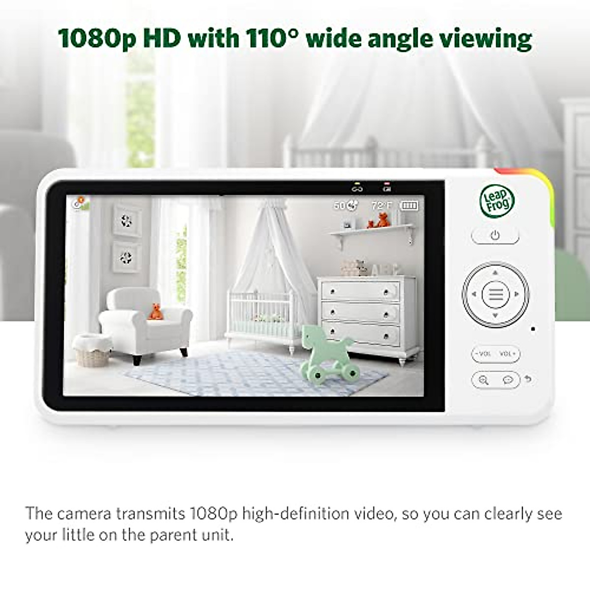 LeapFrog LF1726FHD Baby Monitor, 5.5' 1080p Screen, Up to 2500 ft range, Pan-Tilt-Zoom, Night Light, Color Night Vision, Soothing Sounds, Secure Transmission, Secure Transmission No WiFi
