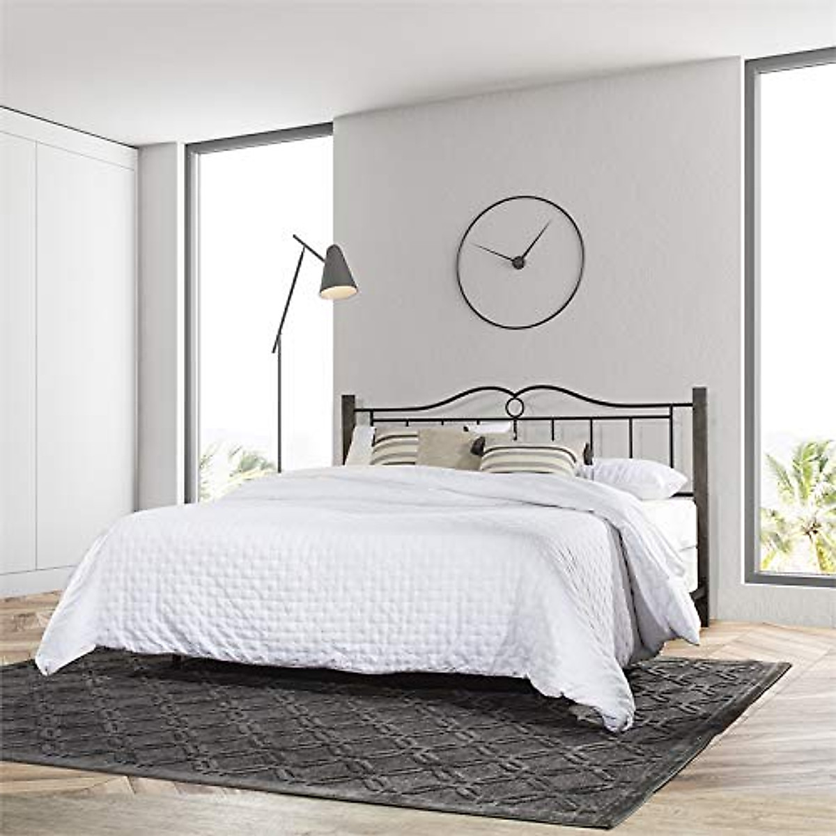 Hillsdale Dumont Metal King Headboard with Double Arched Scroll Design and Wood Posts with Frame, Textured Black