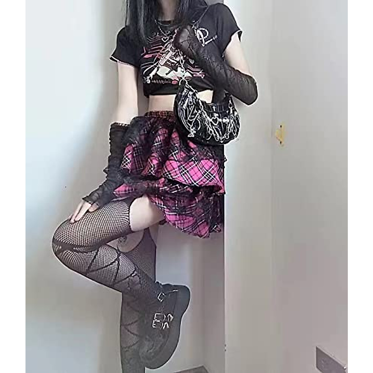 Goth Purse Gothic Purse Aesthetic Purse Goth Bag for Women PU Purse Shoulder Bag for Women Y2K Fashion (Black)