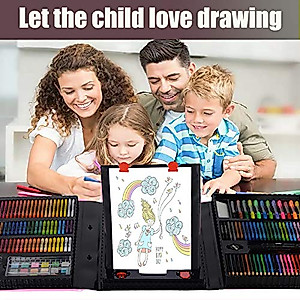 Art Supplies, KINSPORY 228 Pack Art Sets Crafts Drawing Coloring kit, Double-Side Trifold Art Easel, Oil Pastels, Crayons, Colored Pencils, Creative Gift for Beginners Artists Girls Boys Kids (Black)