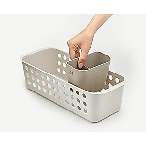 Joseph Joseph EasyStore - Slimline Bathroom essentials Storage Basket Organiser with moveable pot and divider, Ecru
